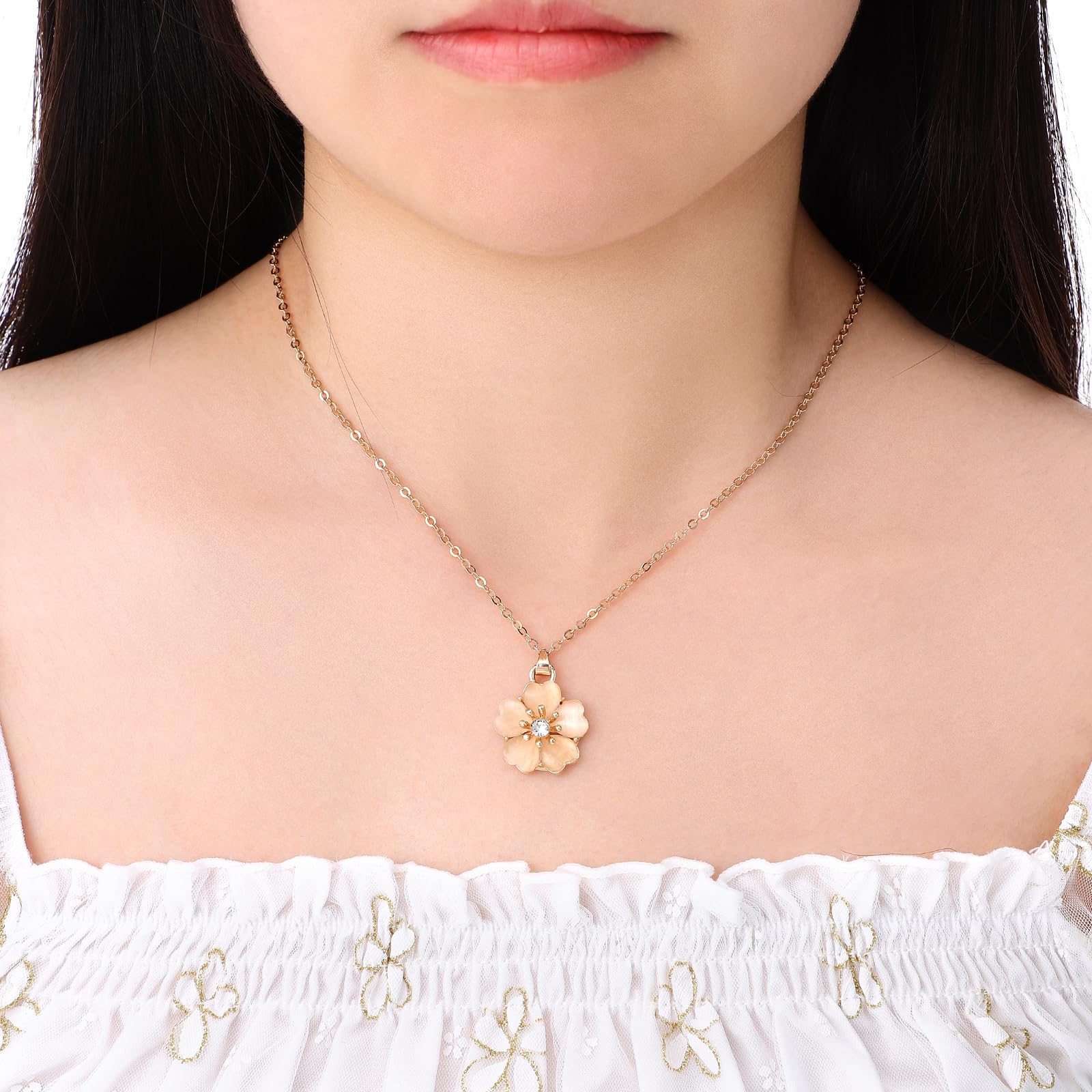 Holibanna Rhinestone Cherry Blossom Branch Pendant Necklace Earrings Stud Set Wedding Jewelry for Women