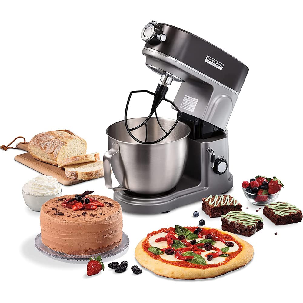 Hamilton Beach 63240 Professional Stand Mixer 5 Quart Specialty Attachment Hub Grey Bundle with 1 YR CPS Enhanced Protection Pack