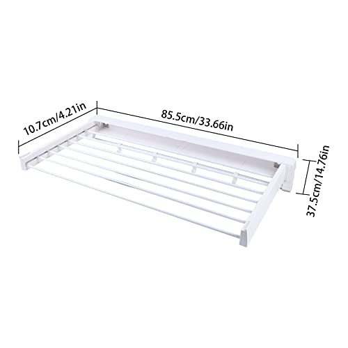 Headery Invisible Folding Wall Mounted Clothes Drying Rack Hanger,Space Saving Laundry Drying Rack,Collapsible Wall Mounted Hanger with 7 Drying Rods and 4 Movable Hooks