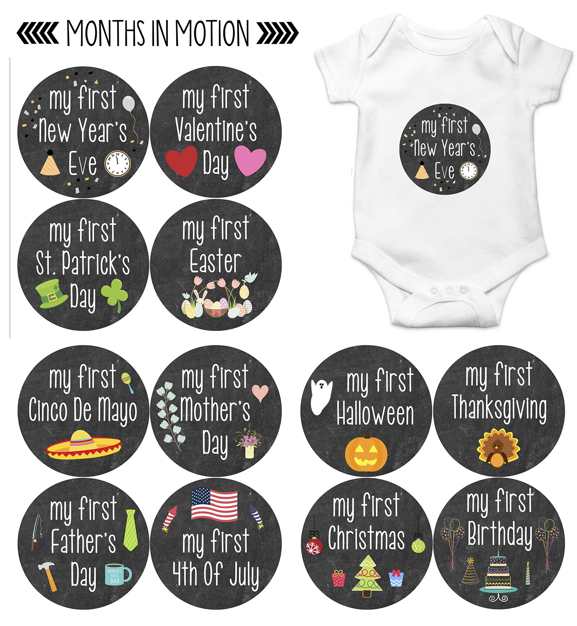 Months In Motion My First Holiday Baby Stickers Milestone Christmas, Birthday, Halloween, Easter, Thanksgiving Baby Sticker Chalkboard
