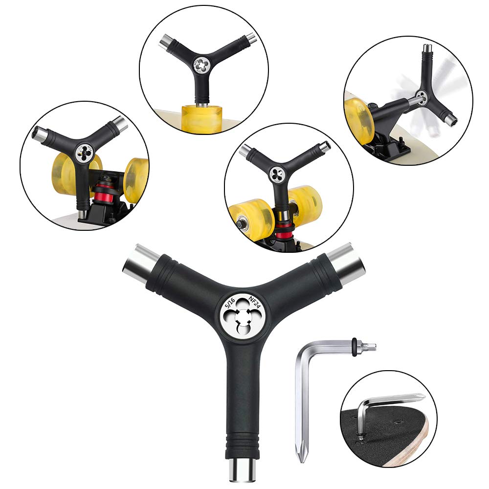 BESIY 1-Inch Skateboard Mounting Hardware 8PCS & All in One Skate Tool, Y Tool for Skateboard (Tools+Gold Hardware)