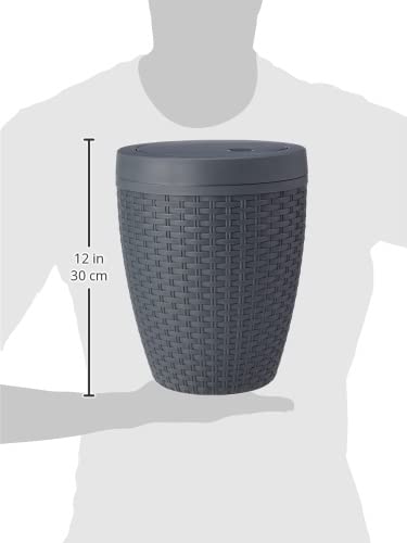 EEMKAY Addis Faux Rattan Round Swing Lid Bathroom Bin, Charcoal, 517488