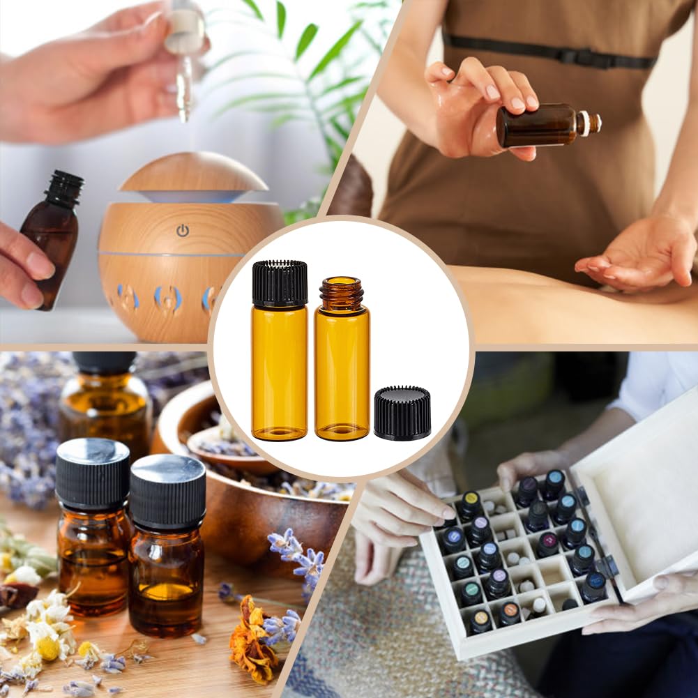 BENECREAT 40 Pack 5ml Amber Brown Orifice Reduce Essential Oil Bottles with Glass Droppers for Aromatherapy Fragrance Oils