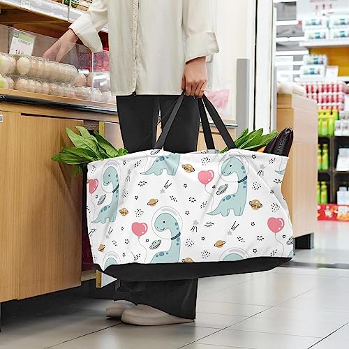 Dinosaur Full Print Large Capacity Laundry Organizer Tote Bag - Reusable and Foldable Oxford Cloth Shopping Bags