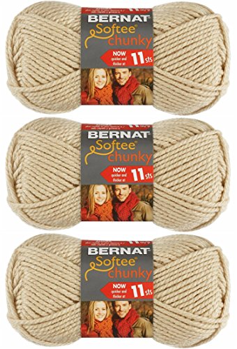 Bernat Softee Chunky Yarn Bundle Super Bulky #6, 3 Skeins Linen 28021