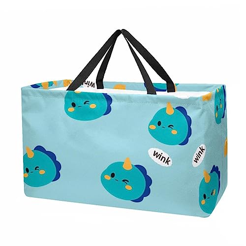 Dinosaur Full Print Large Capacity Laundry Organizer Tote Bag - Reusable and Foldable Oxford Cloth Shopping Bags