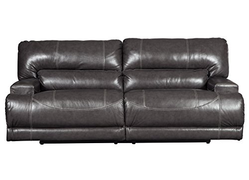 Signature Design by Ashley McCaskill Leather 2 Seat Oversized Power Reclining Sofa Dark Gray