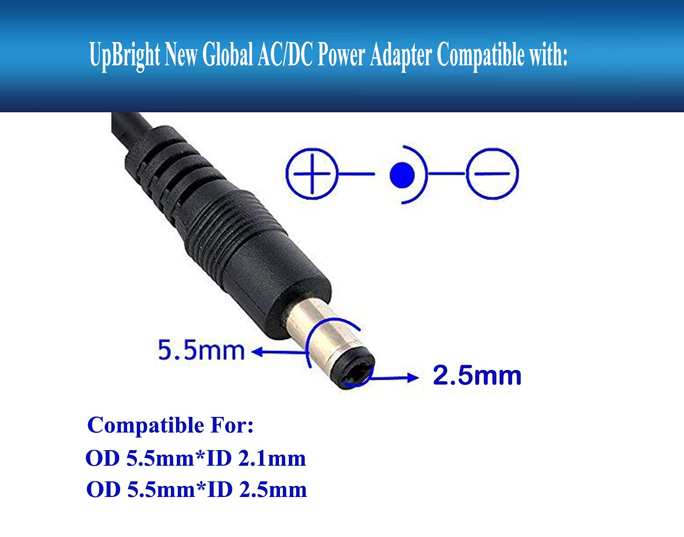 UpBright 12 Volt 1 Amp Standard (12V 1A DC) 12W Compatible with AC Adapter 12VDC 0.5A 1.0A 500mA 1000mA Power Supply Cord Cable Battery Charger w/ 5.5mm (OD) x 2.1mm / 2.5mm (ID) Center Positive Tip