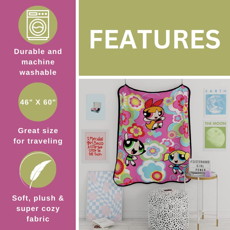 Franco Power Puff Girls Bedding Super Soft Micro Raschel Throw, 46 in x 60 in, (Official Licensed Power Puff Girls Product) Collectibles