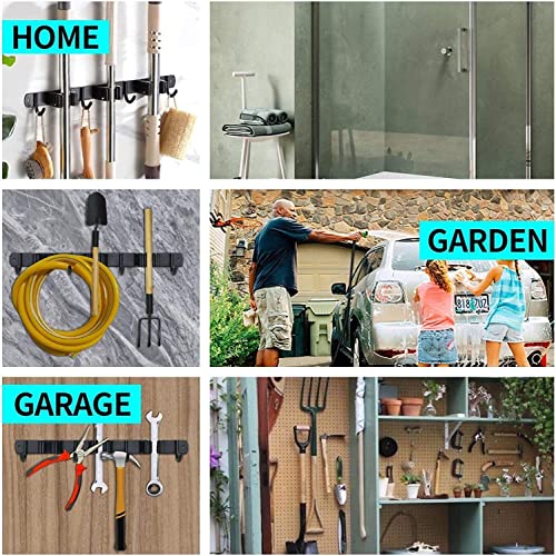 Broom Mop Holder, Wall Mounted Heavy Duty Stainless Steel Storage Rack Organization Tools, Kitchen Garden Garage Or Bathroom Organization and Storage (3 Clip 4 Hook)