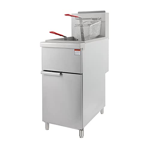 HOCCOT Commercial Deep Fryer with 3 Tube Burners, Stainless Steel Gas Floor Fryer in 90,000 BTU, 40lb. Capacity Deep Fryer with 2 Baskets for Restaurant Kitchen Food truck, 200℉-400℉ Adjustable Temp