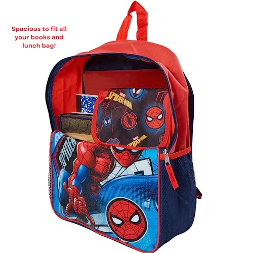 Fast Forward Marvel Spiderman Backpack Set for Kids, 16 inch with Lunch Bag and Water Bottle