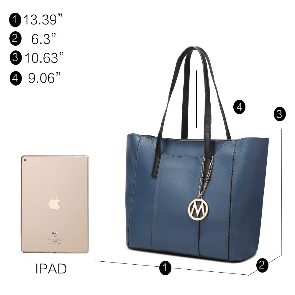 MKF Set Shoulder Bag for Women & Wristlet Wallet Purse: Top Handle Tote Satchel PU Leather Handbag Pocketbook Dark Pink