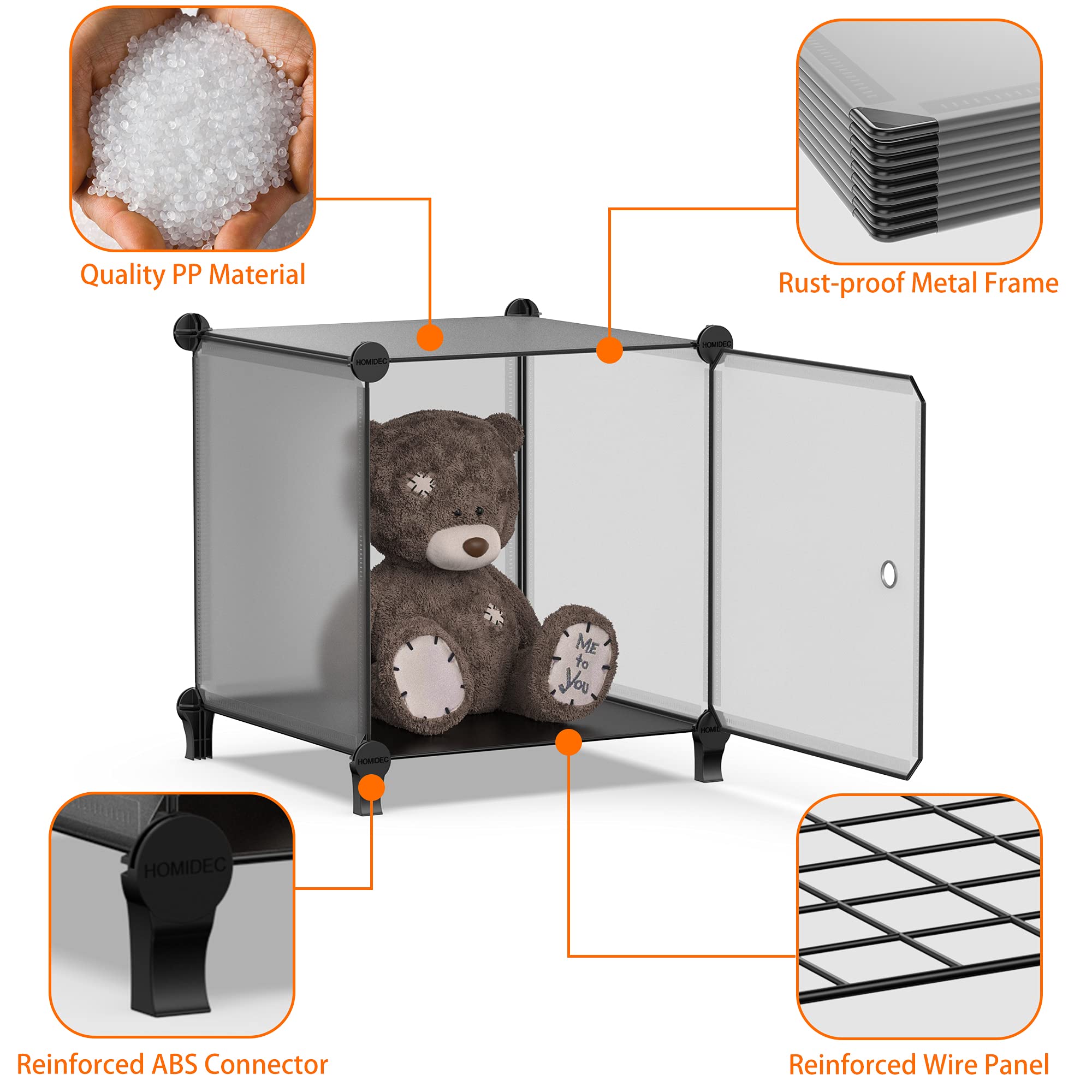 HOMIDEC Cube Storage Organizer, Heavy Duty Portable Closet Wardrobe with Door, 58in Large Closet Organizers and Storage with Hanging Rod for Clothes Yarns Toys Books Tools(20 cube grey)
