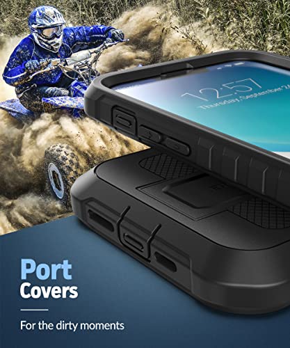 Encased Pantera Series for iPhone 14 Case with Built-in Screen Protector - Rugged Protective Full Cover (Black)