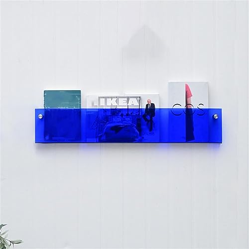 KWOKING Scandinavian Floating Bookcase Acrylic Closed Back Bookshelf Transparent Acrylic Bookshelf Book Storage Rack Wall Newspaper Picture Album Book Rack Display Stand Blue 31.5" L x 2" W x 5.9" H