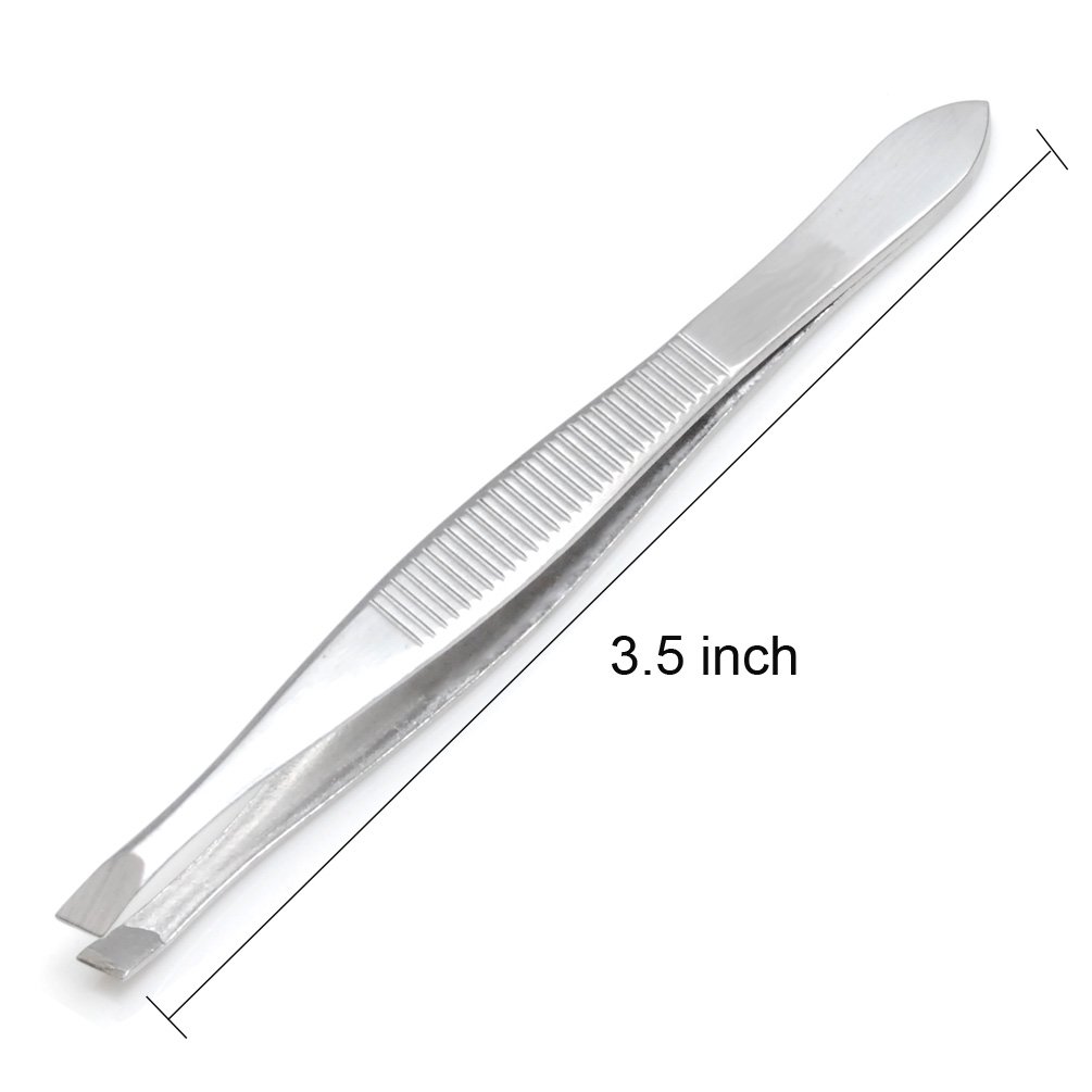 LUXXII (3 Pack) Slant Tweezers - Precision Stainless Steel Slant Tip Tweezers Hair Plucker for Hair and Eyebrows Personal Care (Silver Tone)