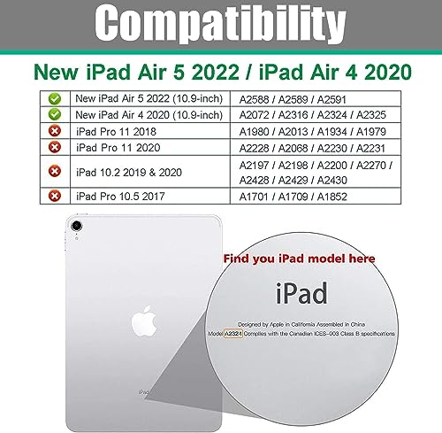 Hoidokly iPad Air 5th Generation Case iPad Air 4th/5th Clear Case 10.9 inch 2022 2020 (A2588/A2589/A2591/A2316/A2324/A2325/A2072) with Transparent Back/Pencil Holder/Auto Sleep (Pink)