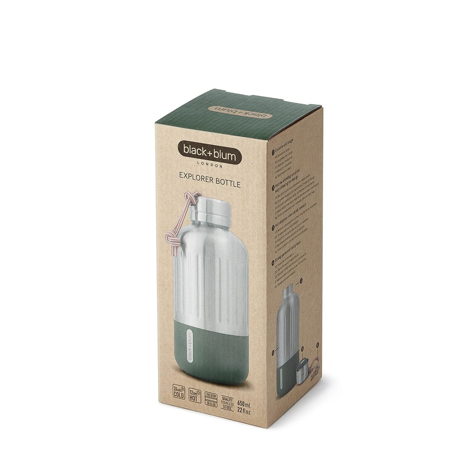 black+blum Explorer Insulated Flask, Small, Olive, 650 ml