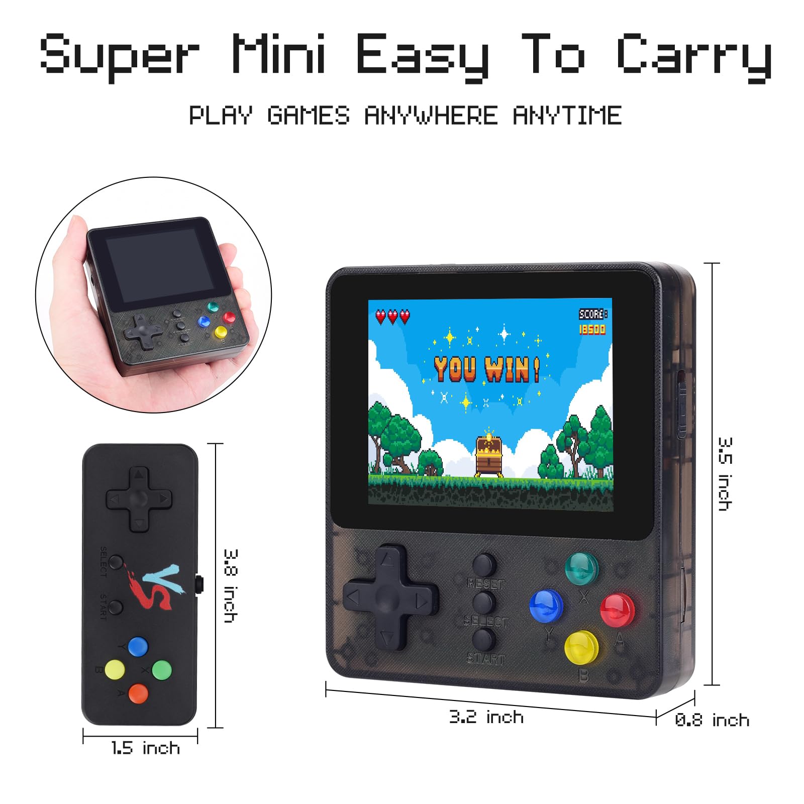 HAndPE Handheld Game Console, Retro Super Mini Game Player 500 Classical FC Games 3-Inch Color Screen Support for Connecting TV & Two Players 1020mAh Rechargeable Battery Present for Kids and Adult