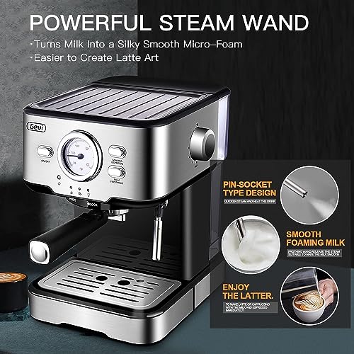 Gevi Espresso Machine, Espresso Maker with Milk Frother Steam Wand, Compact Espresso Super Automatic Espresso Machines for home with 34oz Removable Water Tank for Cappuccino, Latte