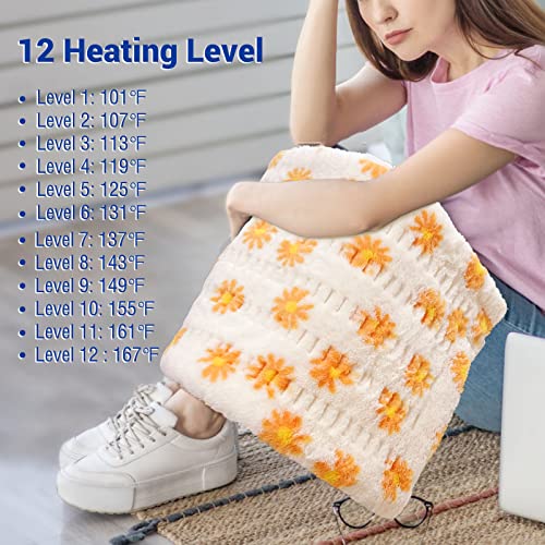 Heating Pad for Back Pain Relief- Ultra Soft Sherpa Heating Pad, XL King Size 12" x 24", with Moist & Dry Heat Options,12 Heat Levels & 1-24H Auto Off for Neck, Shoulder, & Sore Muscle Relief