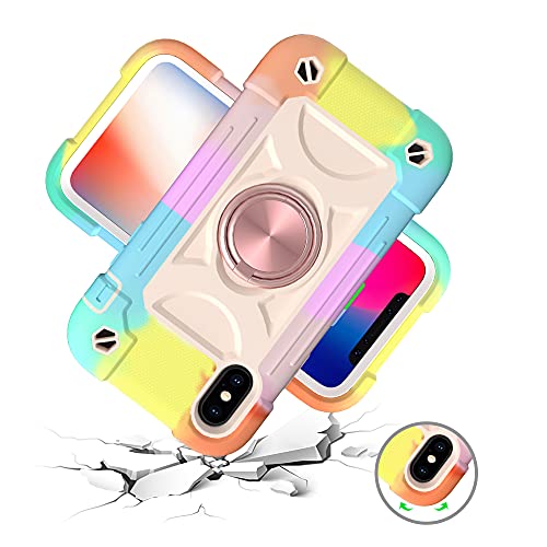 Cookiver for iPhone X/iPhone Xs Case 5.8 Inch with Ring Stand, with 2 Pack Glass Screen Protector,Heavy-Duty Shockproof Rugged Military Grade Cover with Magnetic Car Mount (Rainbow Pink)
