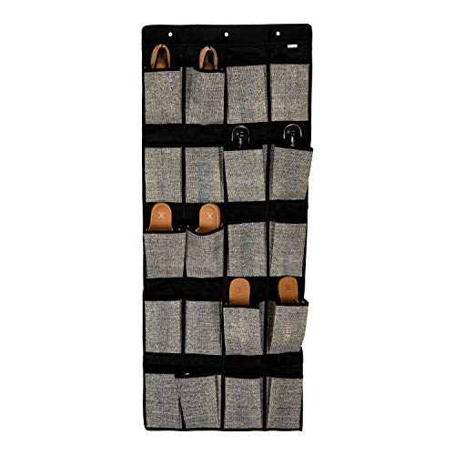 Simplify 20 Pocket Over The Door Hanging Shoe Organizer, Closet Storage, Space Saver, Breathable Material Keeps Dust & Odors Away, Black