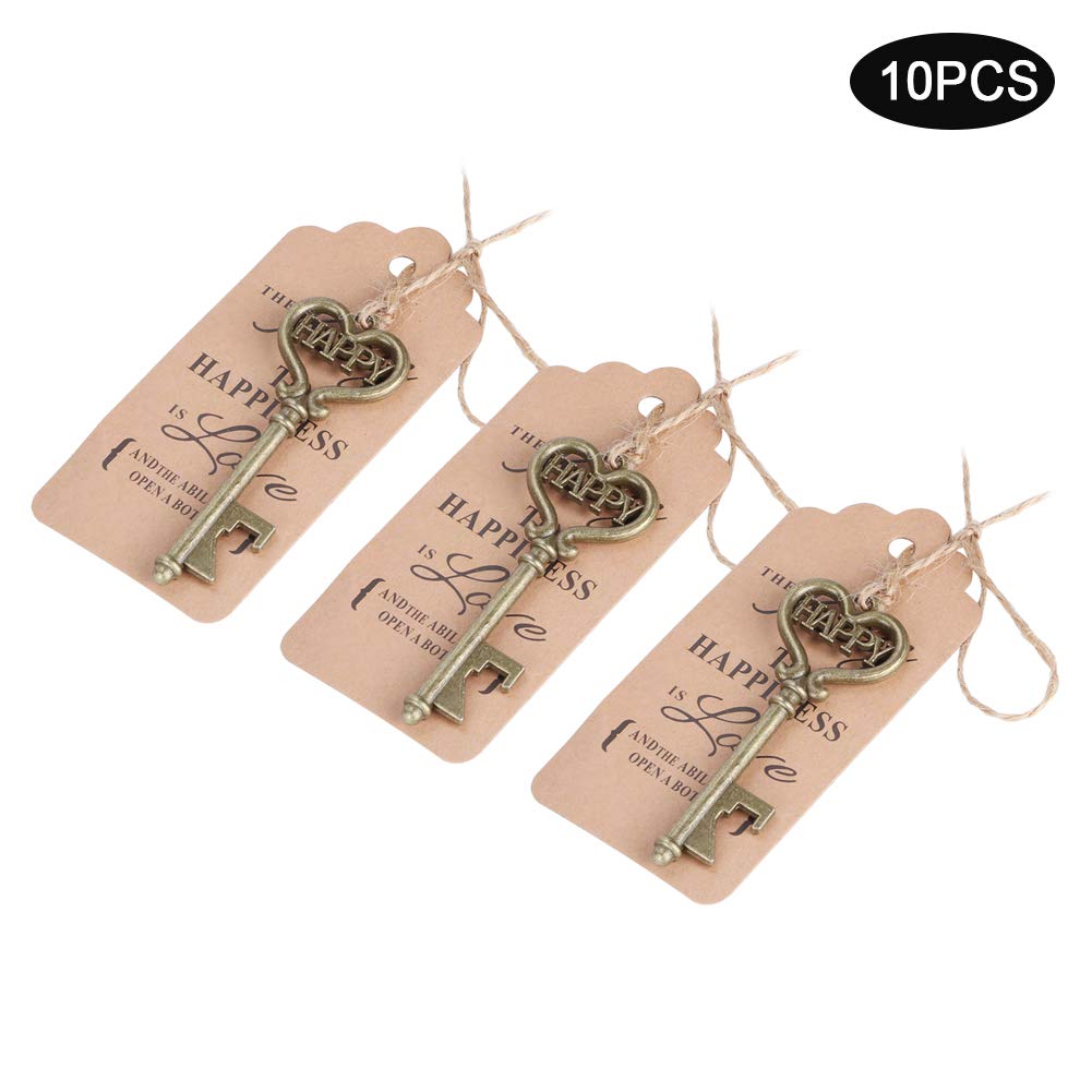 Bottle Opener, 10pcs Vintage Key Bottle Opener Beer Cap Opener with Tag Card for Guest Gift Birthdays Wedding Party Favors