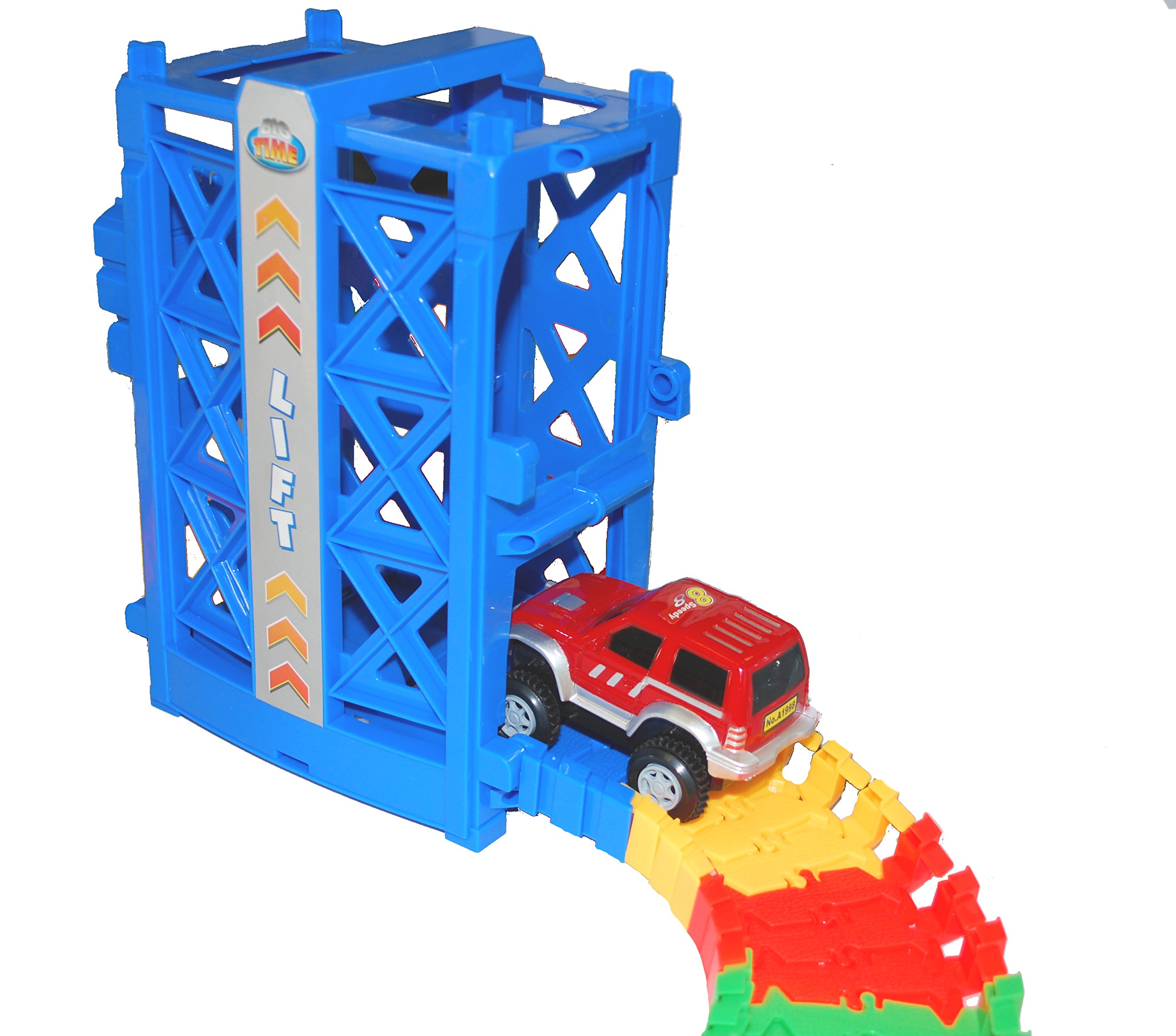 MMP Living Super Snap Speedway - Deluxe Bend and Flex Track Set with 3 Electric Cars, Tunnels, Bridge, Elevator, ramp, Track Merge and Accessories - Over 300 Pieces
