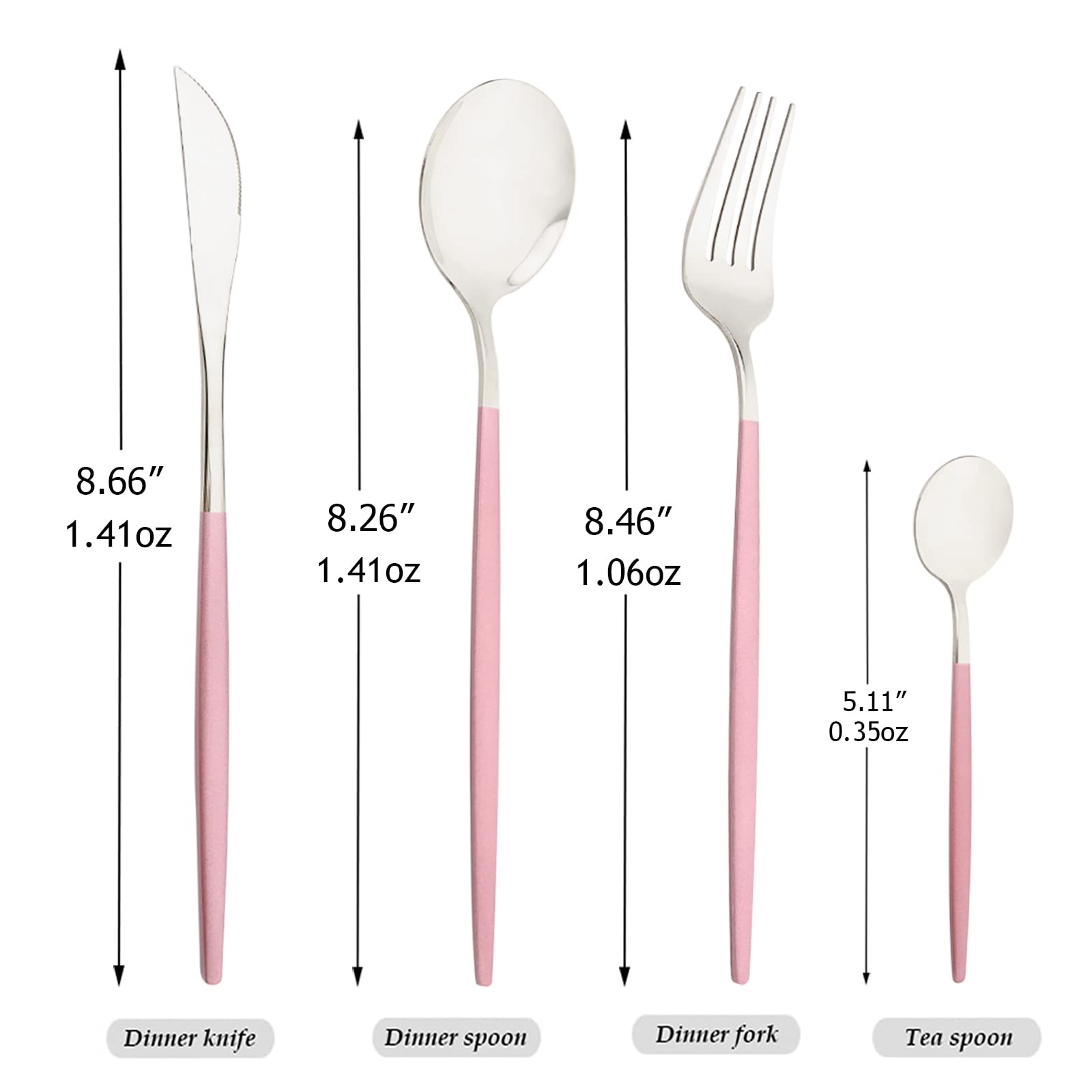 Snplowum Mirror Cutlery Serving Set, 24-piece 18/0 Stainless Steel Silverware With Pink Handle Simple & Modern Tableware For Home Party Restaurant Christmas Dinner, Service For 6 (Pink Silver)