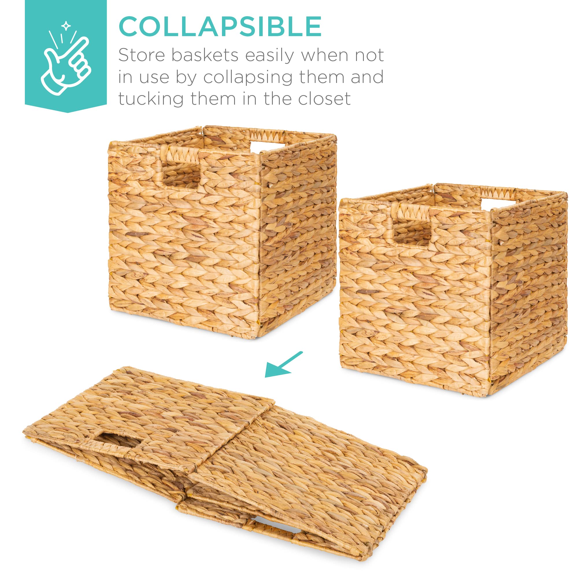 Best Choice Products 10.5x10.5in Hyacinth Baskets, Rustic Set Of 5 Multipurpose Collapsible Storage Organizer, Handwoven Laundry Totes for Bedroom, Living Room, Bathroom, Shelves - Natural