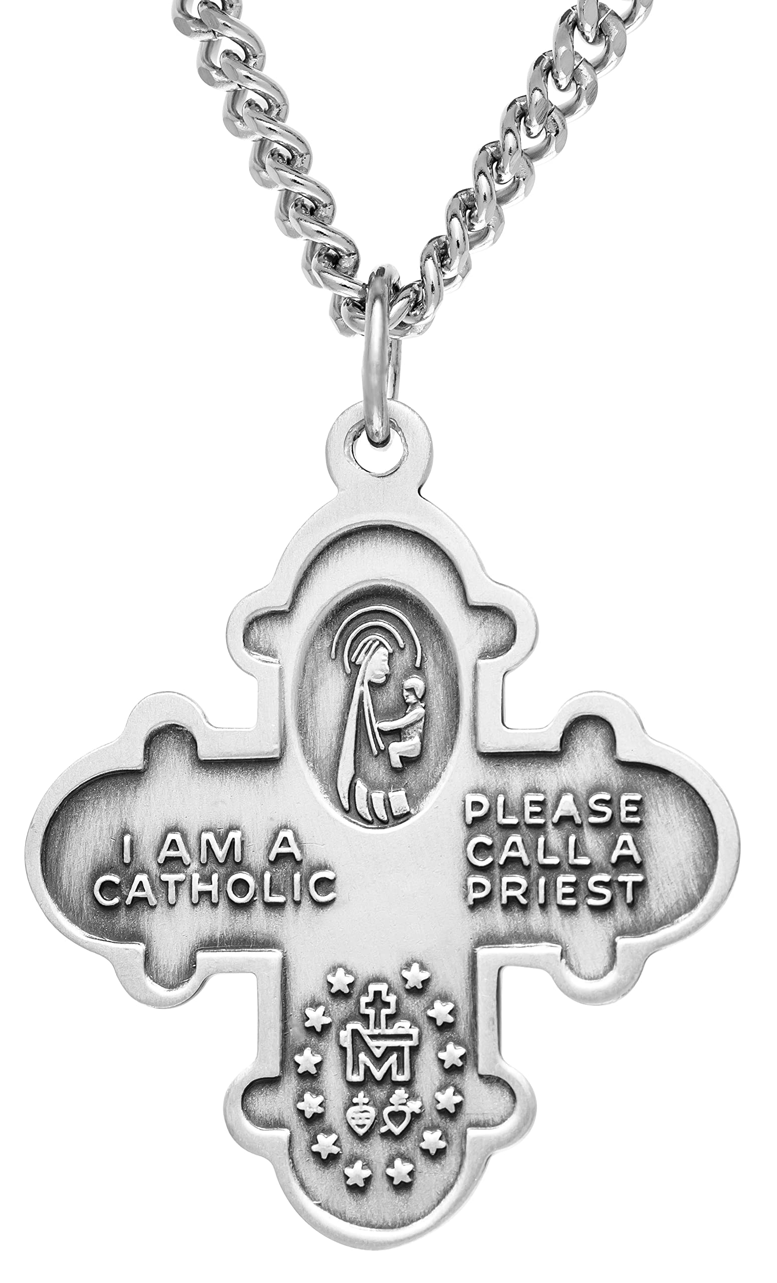 Amazon Essentials Sterling Silver Four Way Medal with Antique Finish and Stainless Steel Chain, 24" (previously Amazon Collection)