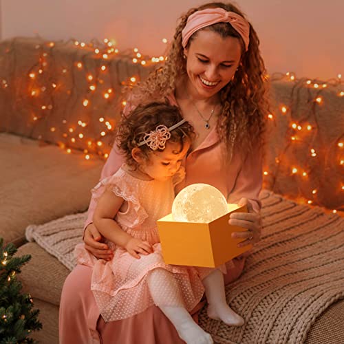 BRIGHTWORLD Moon Lamp, 3D Printing Moon Light 4.7 inch Night Light for Kids Gift for Girls Boys Women, Touch Control USB Rechargeable Brightness Adjustable Warm & Cool White Color (White Hand Stand)