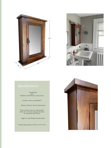 Dijkoo ZyduzscAT NUOTIRUIS Primitive Mission Medicine Cabinet/Surface Mount/Distressed Medium Finish/Solid Wood & Handmade C