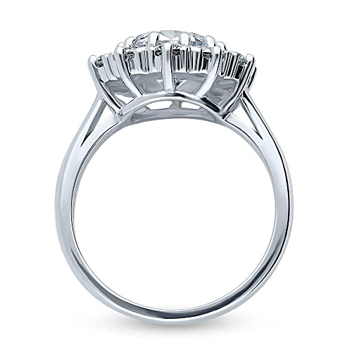 BERRICLE Sterling Silver Flower Wedding Engagement Rings Cubic Zirconia CZ Statement Halo Cocktail Ring for Women, Rhodium Plated Size 8