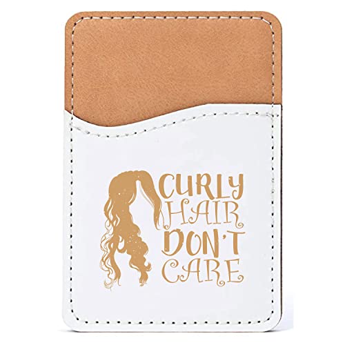 DistinctInk Adhesive Phone Wallet / Card Holder β Universal Vegan Leather Credit Card ID Adhesive Sleeve, Travel Light with Essential Items - Curly Hair Don't Care