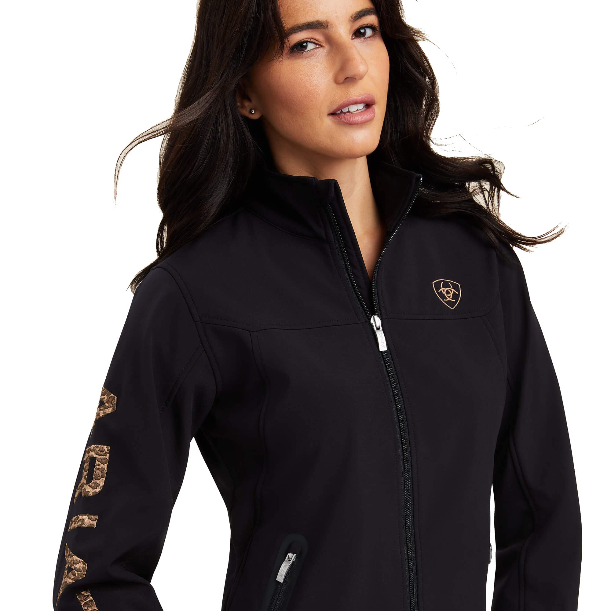 Ariat Female New Team Softshell Jacket Black/Leopard Medium