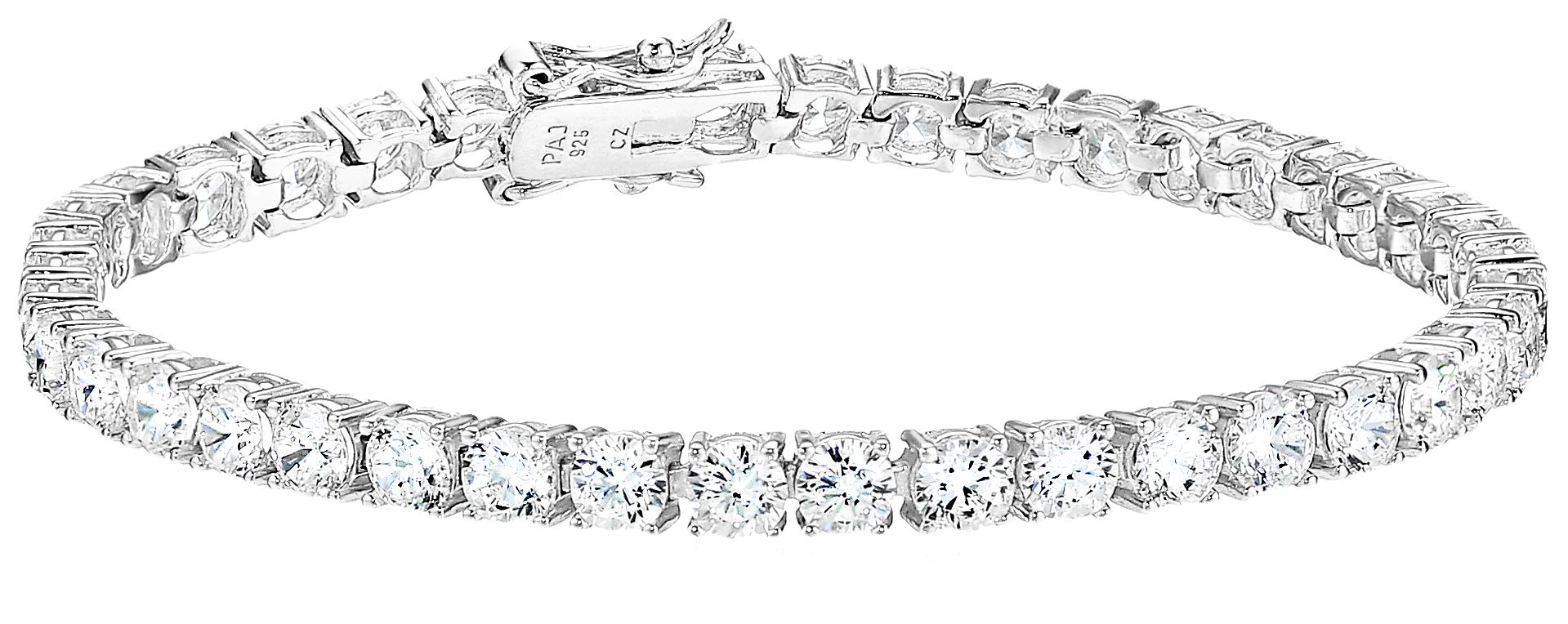 Amazon Essentials Platinum Plated Sterling Silver Round Cut Cubic Zirconia Tennis Bracelet (4mm), 7" (previously Amazon Collection)