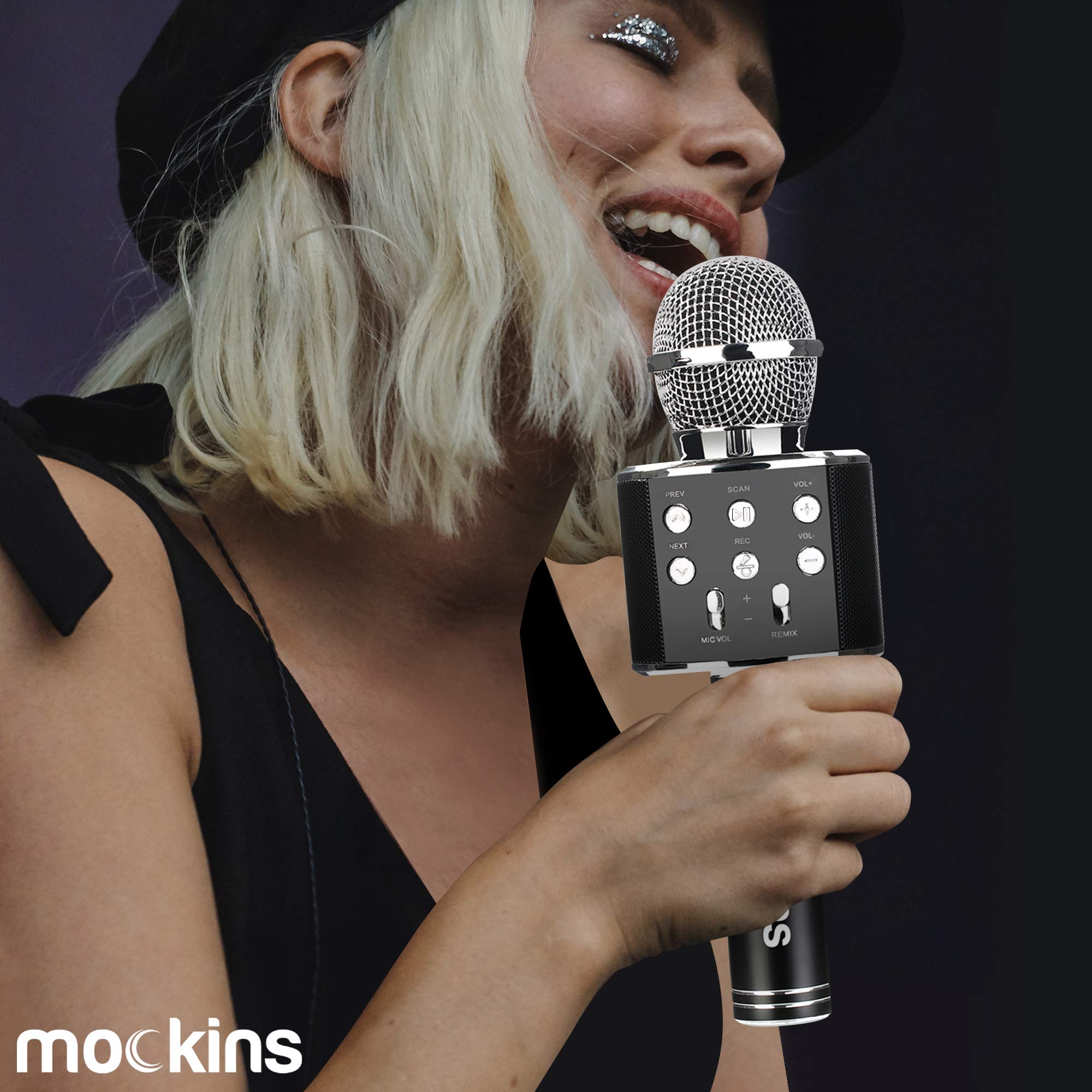 Mockins 2 Pack Black Bluetooth Karaoke Microphone for Kids with Bluetooth Speaker | Wireless Microphone Karaoke Compatible w/Android & iOS | Bluetooth Microphone Wireless | Karaoke Mic