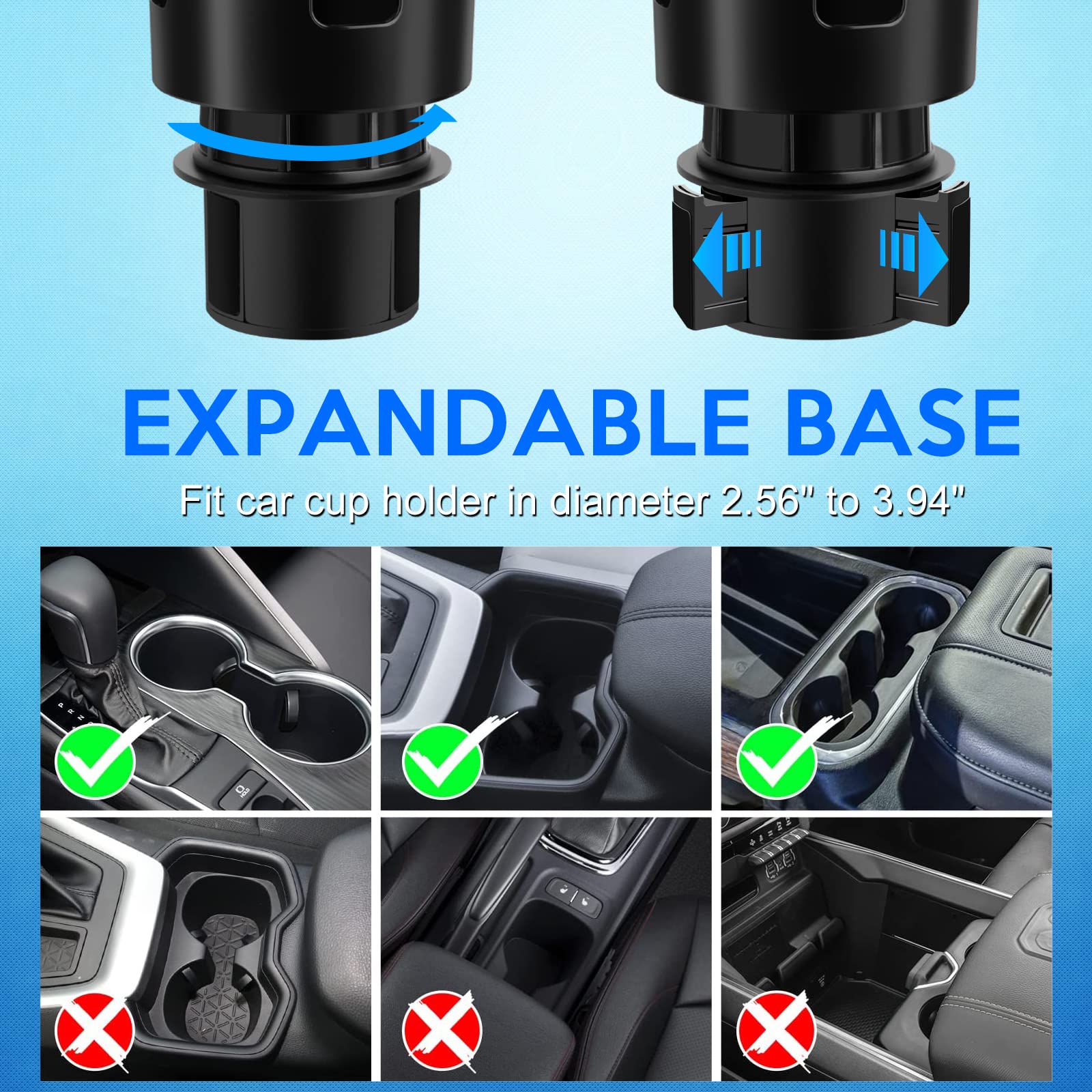 Cup Holder Phone Mount, Universal Cell Phone Holder for Car Truck SUV Drink Expand Cup Holder Adapter Long Arm 360° Rotation Adjustable Base Large Car Cupholder Fit for iPhone, Samsung & All Phone