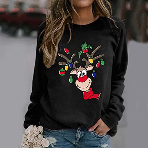 Blouses For Women Business Funny Christmas T-Shirt Long Sleeve Sweatshirts Flowy All-match Pullovers Clothes Outfits Black