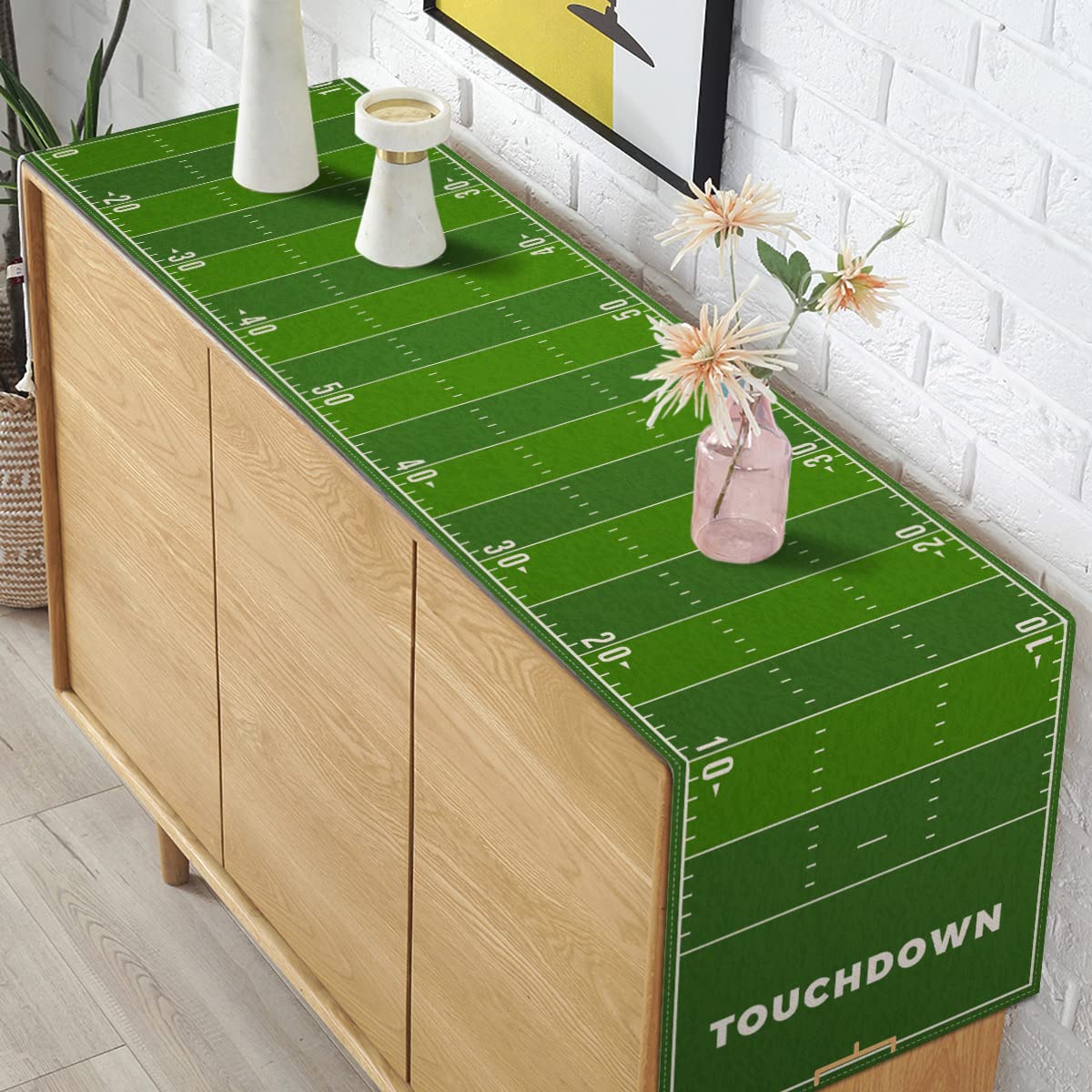 Pudodo Football Field Table Runner Touchdown Game Day Tablecloth Football Theme Birthday Party Kitchen Dining Home Decoration (13" x 72")