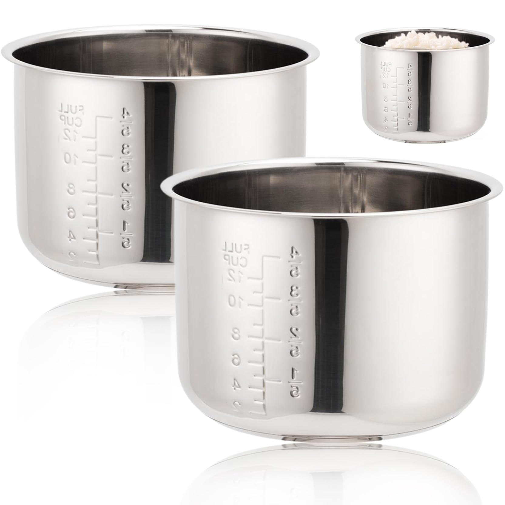 CurcKua Stainless Steel Rice Cooker Inner Pot Rice Cooker Stainless Steel Inner Pot 4L Stove Safe Polished Edged Rice Cooker Inner Pot with Scale & 3-Ply Bottom for Rice Pot Rice Cooker