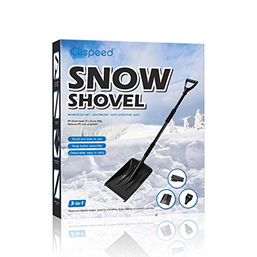CLISPEED 3-in-1 Snow Shovel Kit Portable Snow Shovel with Ice Scraper and Snow Brush (Black)