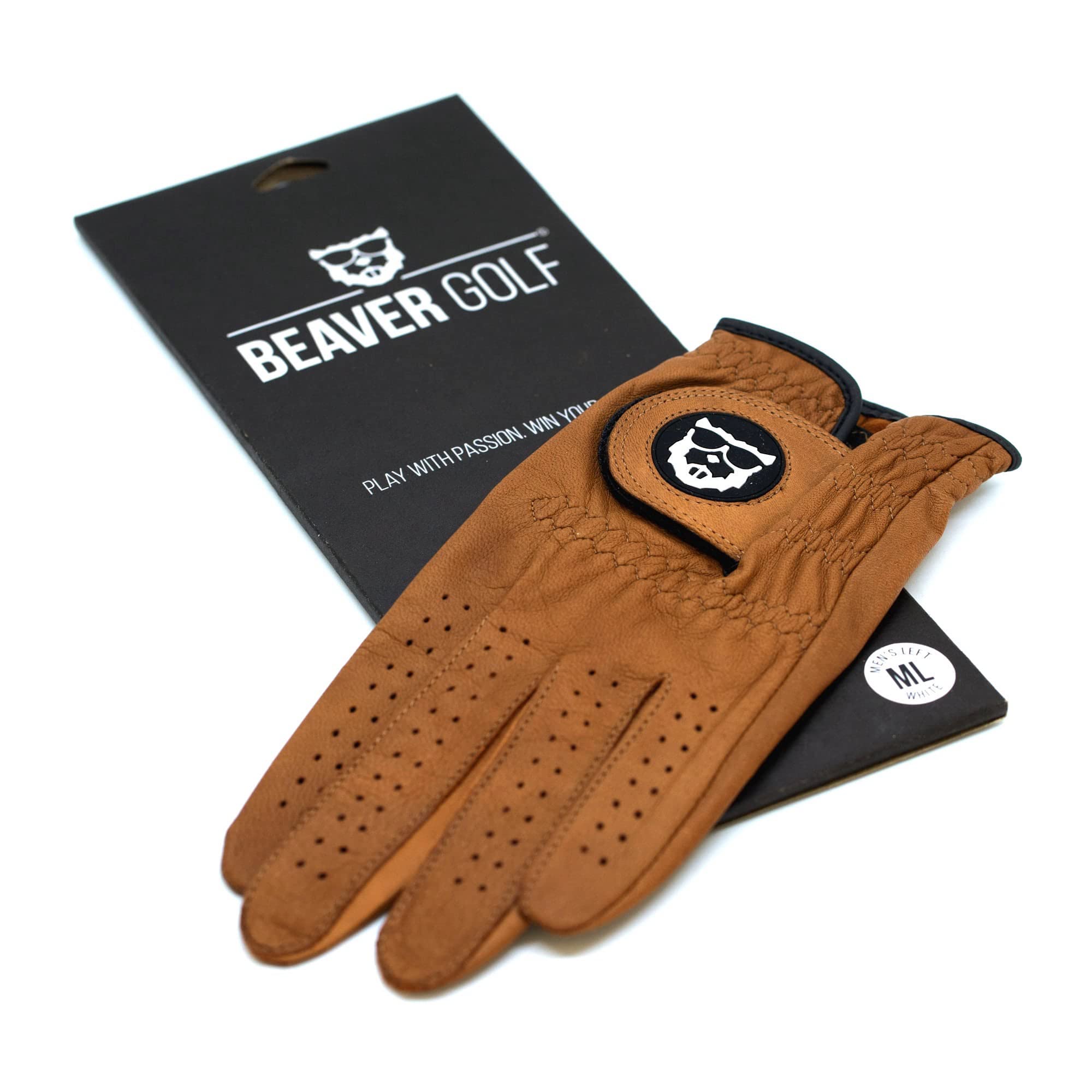 Beaver Golf Women's Golf Gloves Cognac - Hand: Left (Right-Handed) - Premium Cabretta Leather - Maximum Quality - Sustainable - Handmade (L, Left)