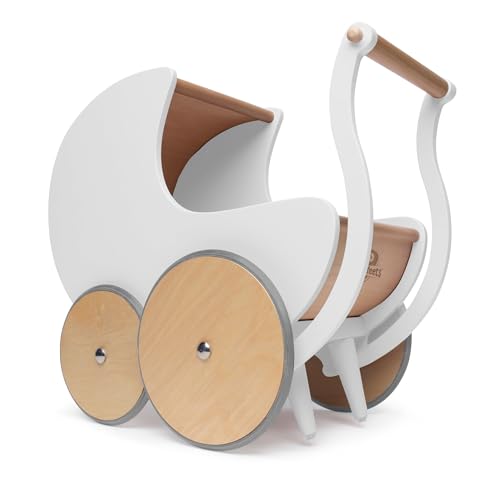 Kinderfeets Pram Walker - Toy Stroller for for Babies, Kids, and Toddlers | Sustainable and Eco-Friendly | 2-in-1 Walker and Stroller Design (White)