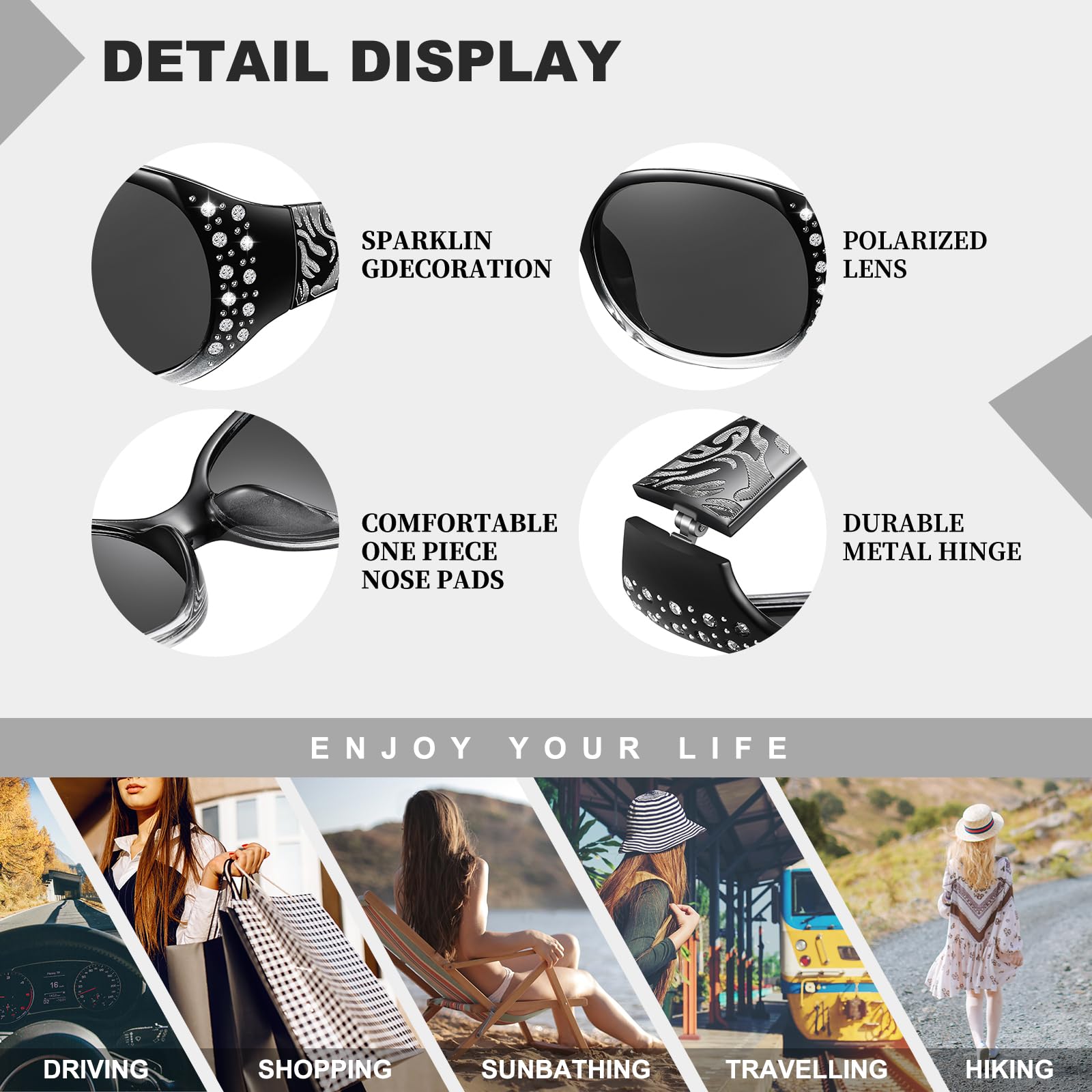 HAOLOTA Polarized Sunglasses for Women, Rhinestone Wrap Around Sunglasses with UV400 Protection