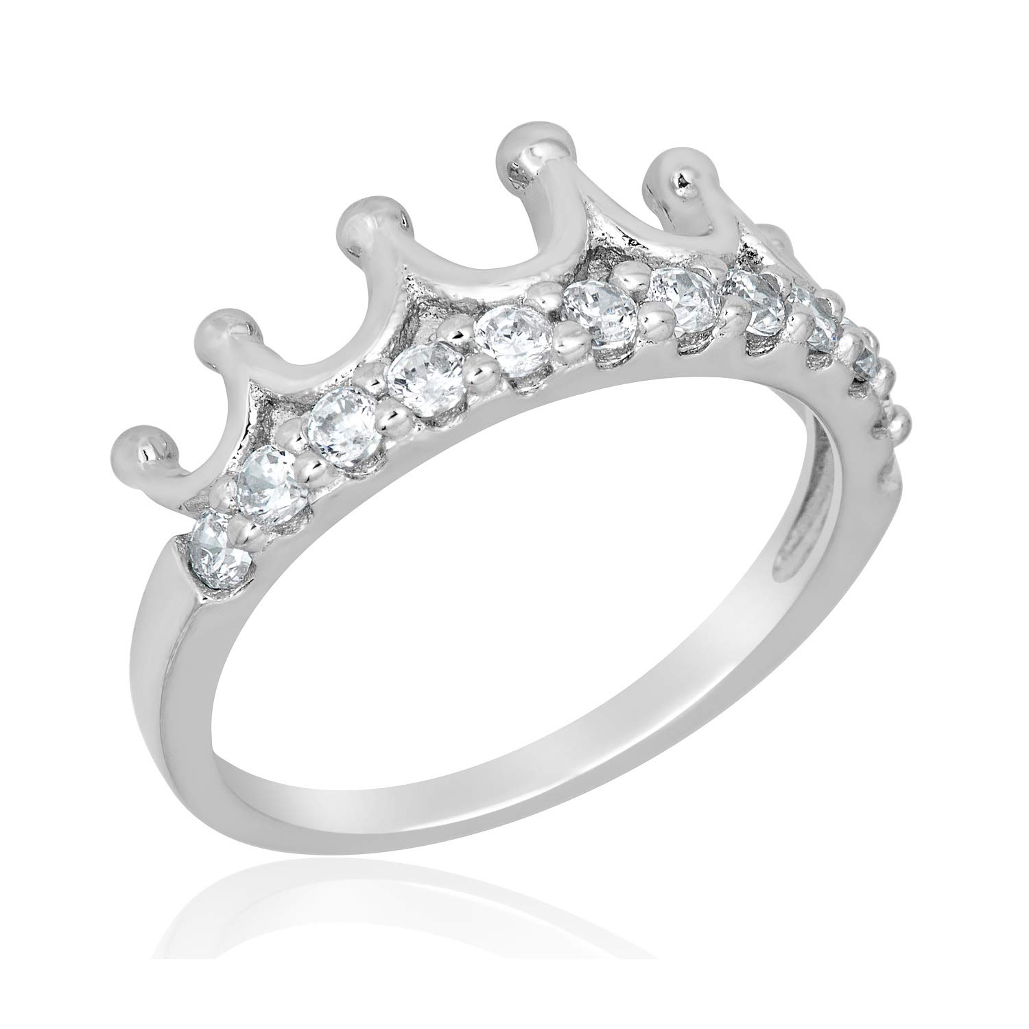 AVORA 925 Sterling Silver Simulated Diamond CZ Crown Fashion Ring - Size 6.5