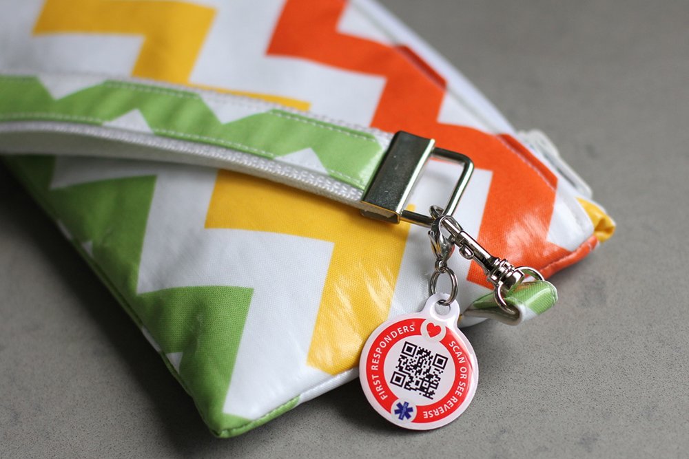 Dynotag® Web Enabled Smart Medical ID/Emergency Information Round Steel Tag - 30 mm. Includes Lobster Clasp, with DynoIQ™ & Lifetime Service.